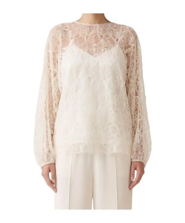 Fabiana Filippi Long Sleeve Lace T-shirt - Nude