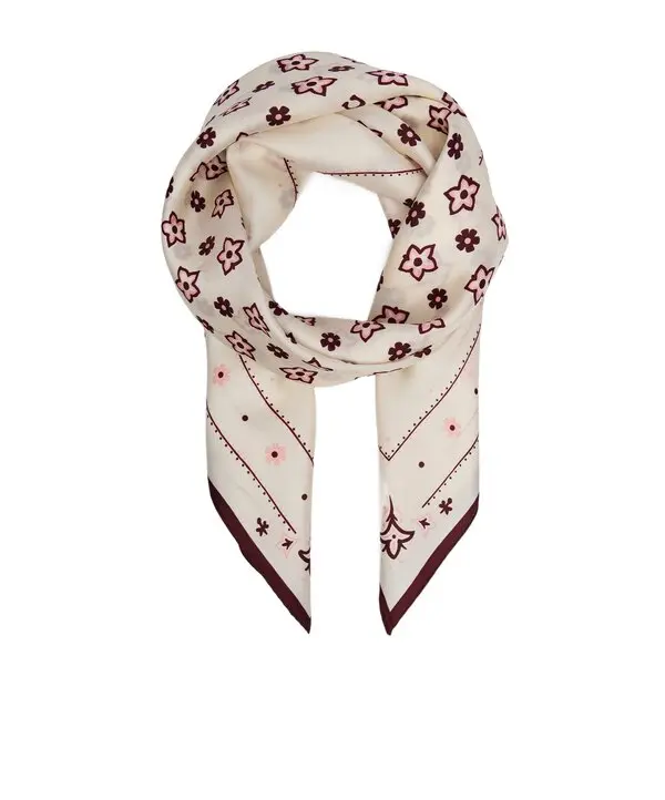 COACH Floral Patterned Silk Scarf - Chalk