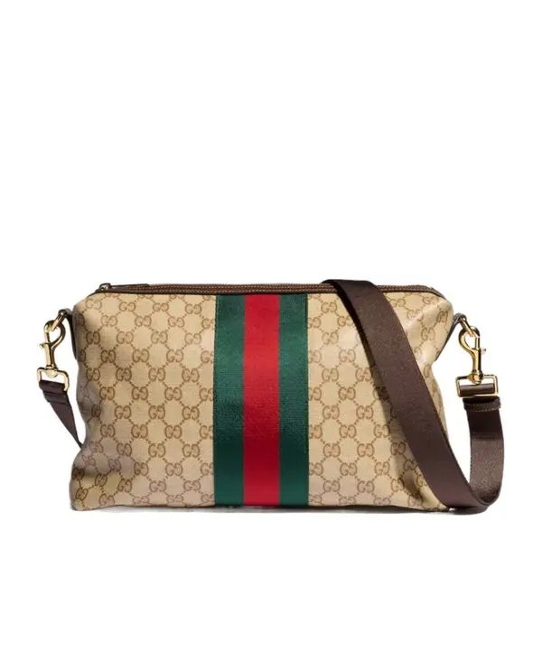 Gucci Web Detailed Gg Monogram Medium Crossbody Bag - Sand/dark Brown