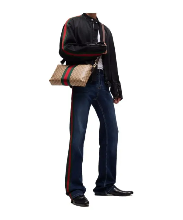 Gucci Web Detailed Gg Monogram Medium Crossbody Bag