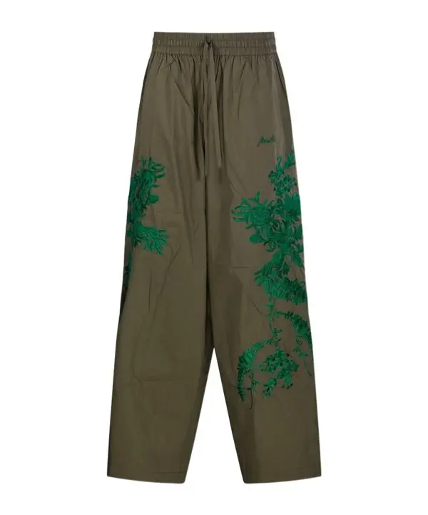 P.a.r.o.s.h Ninja Embroidered Wide-leg Pants - Green