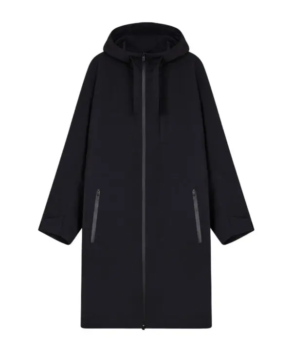 Emporio Armani Hooded Water-repellent Nylon Trench Coat - Black