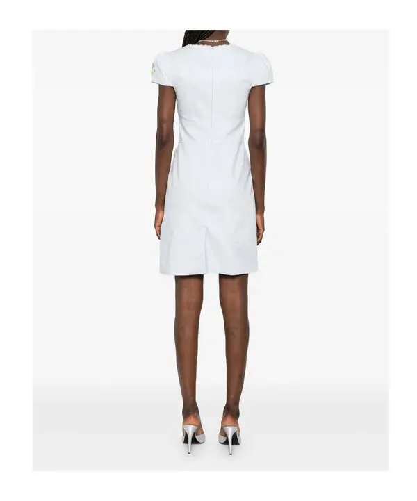SHUSHU/TONG Short Sleeve Floral Embroidered V-neck Dress