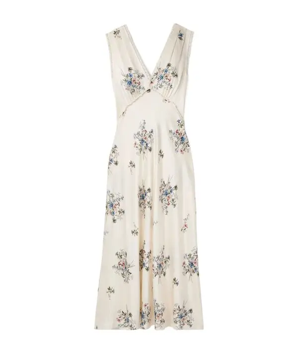DÔEN Tahlia Floral Print Midi Dress With Lace Trim - White