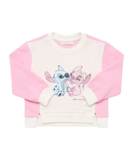Monnalisa Stitch Print Cotton Blend Sweatshirt - White