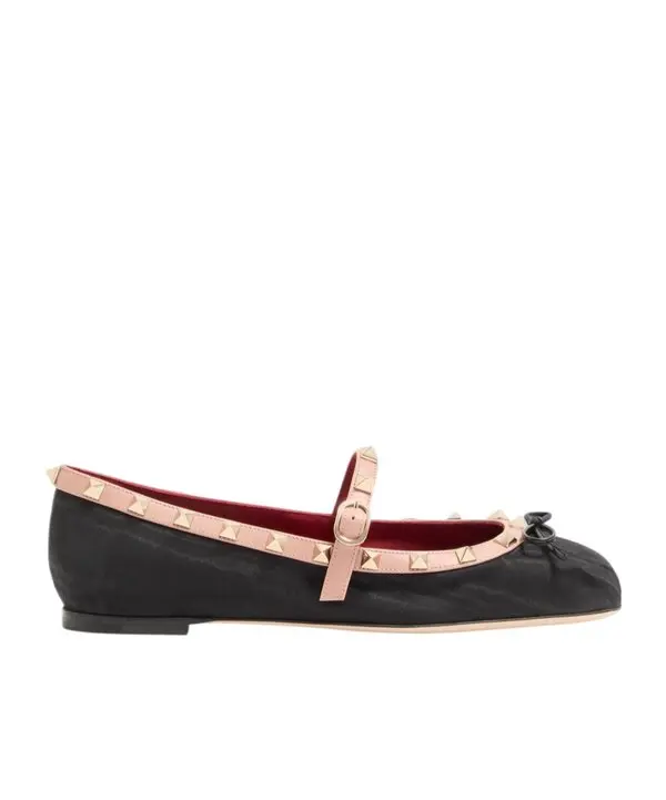 Valentino Garavani Mary Jane Rockstud Ballerina Flats In Moire Fabric - Black