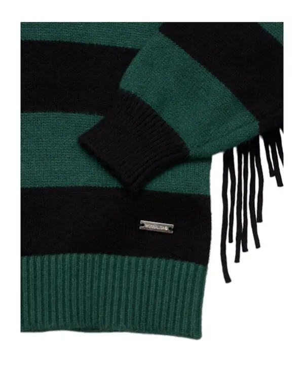 Monnalisa Viscose Blend Knit Turtleneck Sweater With Fringed Sleeves