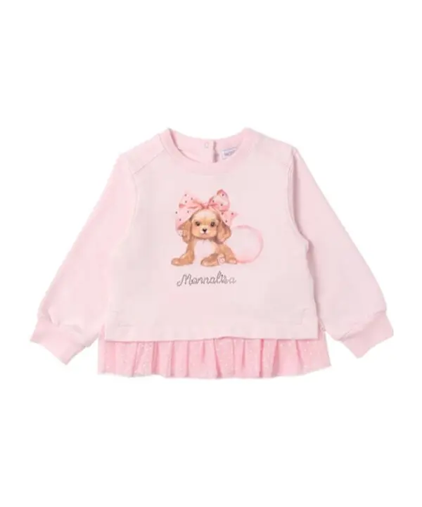 Monnalisa Cotton Blend Sweatshirt With Ruffled Hem