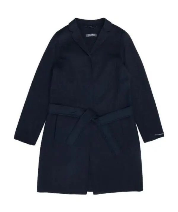 Max Mara Logo Wool Belted Coat - Blue