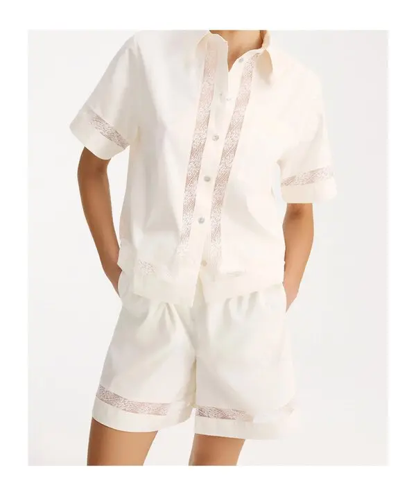 Marella Lace-adorned Cotton Poplin Shirt