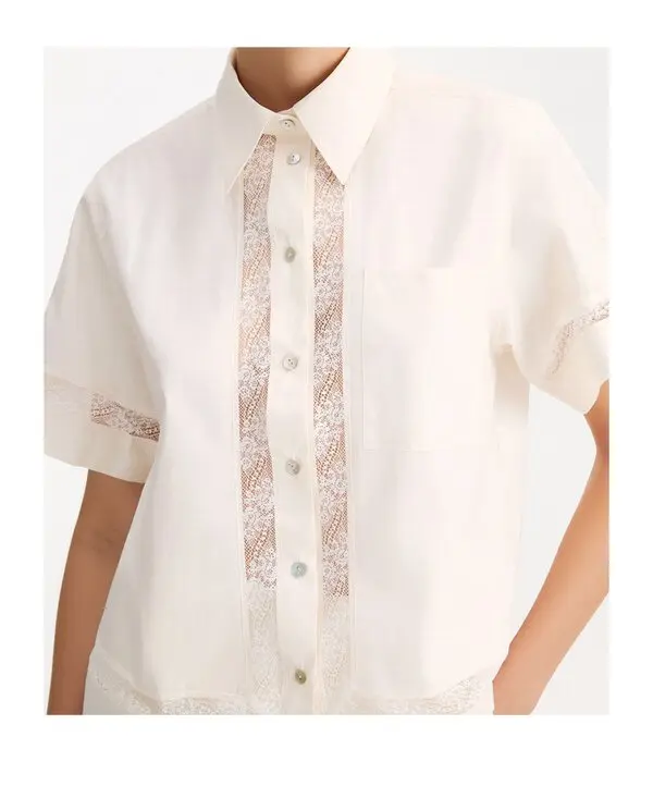 Marella Lace-adorned Cotton Poplin Shirt