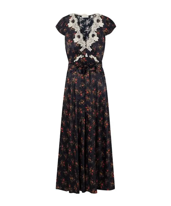 DÔEN Coraline Lace Flower Midi Dress - Black