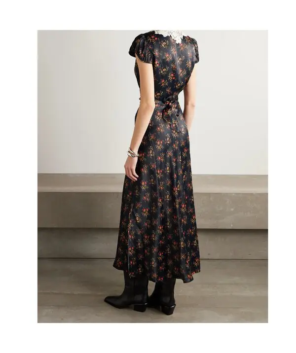 DÔEN Coraline Lace Flower Midi Dress - Black