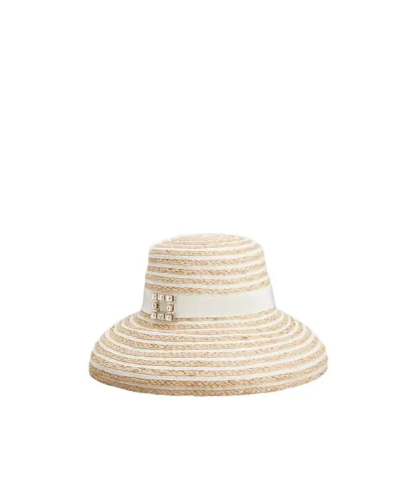 ROGER VIVIER Tres Vivier Raffia Hat With Crystal Buckle - Light Brown