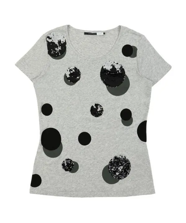 Sportmax Round Neck Short Sleeve T-shirt With Embellished Print - Gray