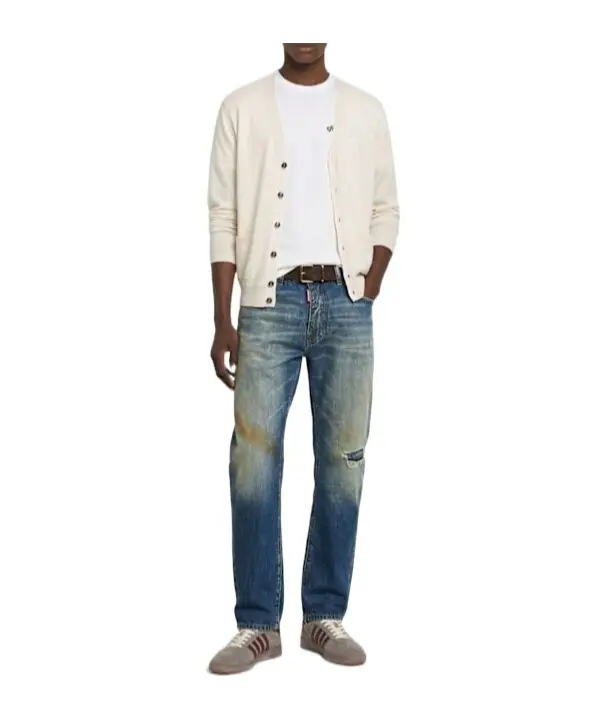 Dsquared2 Knit Cardigan With Ribbed Trim - White