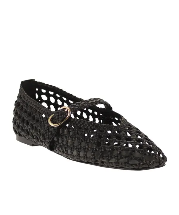 STUART WEITZMAN Woven Nappa Leather Flats With Adjustable Strap
