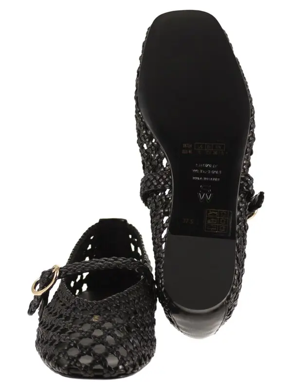 STUART WEITZMAN Woven Nappa Leather Flats With Adjustable Strap