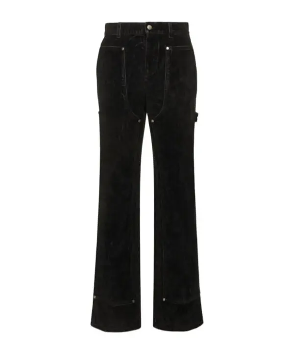 Stella McCartney Velvet Denim Workwear Straight Leg Pants - Black