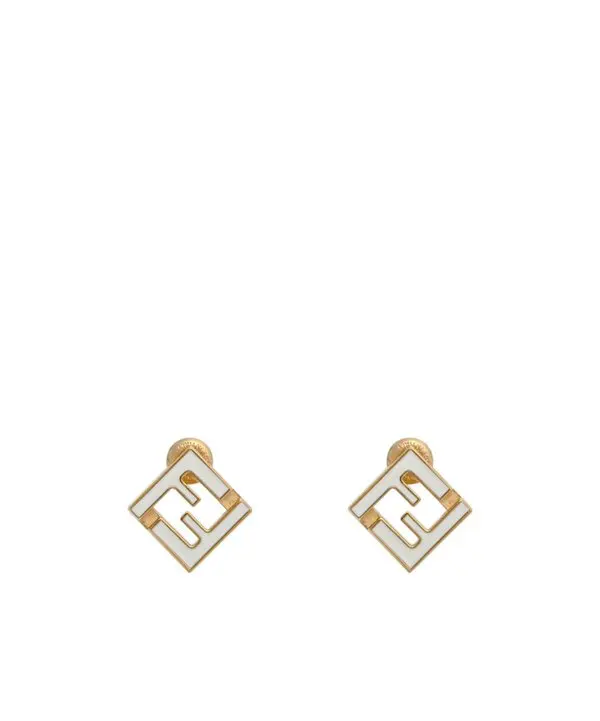 Fendi Gold Tone And Enamel Square Earrings - Gold  White