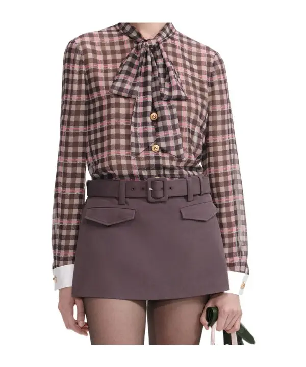 SELF-PORTRAIT Checkered Blouse With Bow Detail