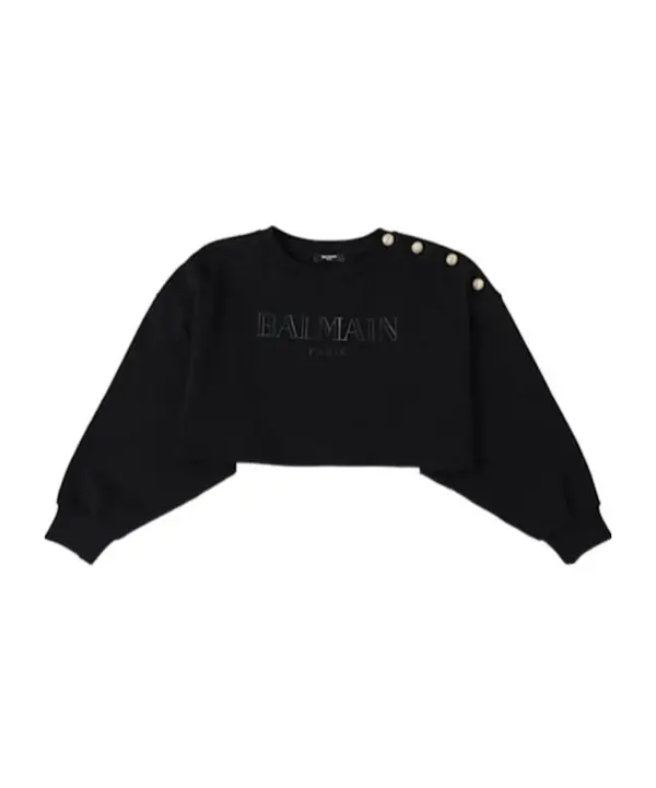 Balmain Cropped Sweatshirt With Logo Detail - Black