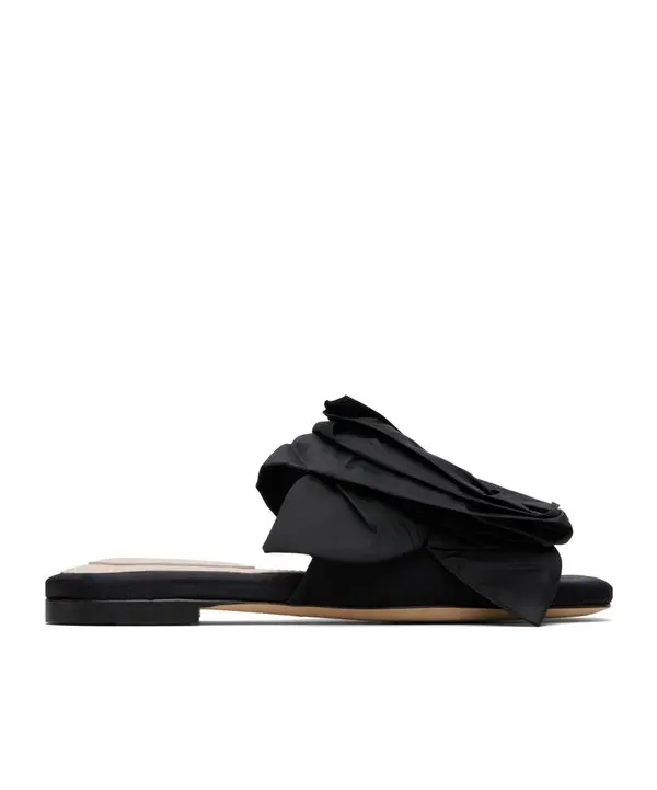 Simone Rocha Floral Appliqué Square Toe Open Toe Slippers - Black