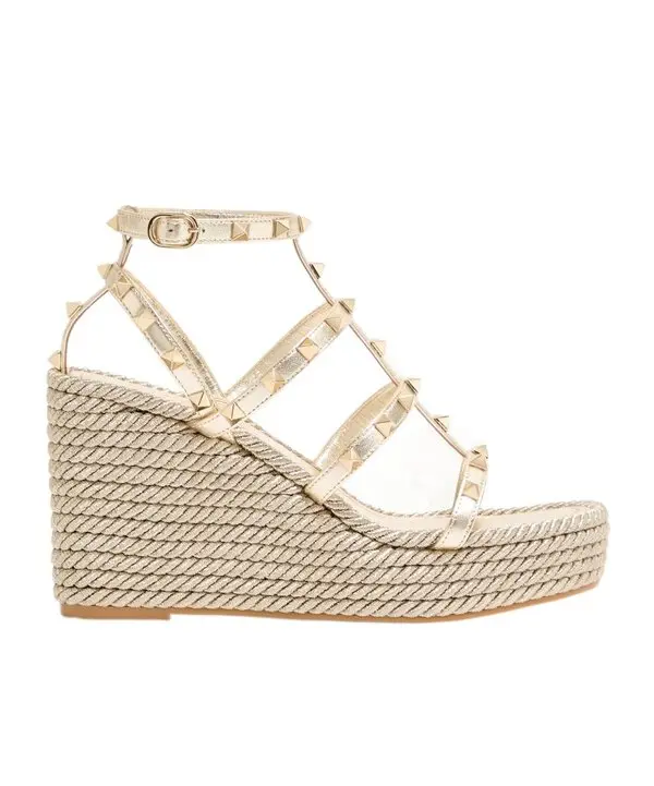 Valentino Garavani Rockstud Laminated Nappa Wedge Sandal 95 Mm