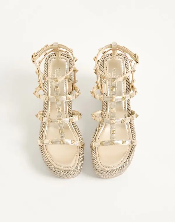 Valentino Garavani Rockstud Laminated Nappa Wedge Sandal 95 Mm