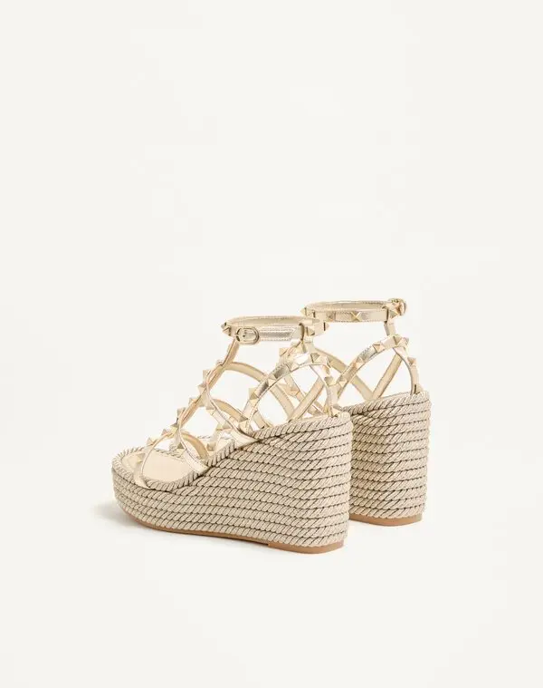 Valentino Garavani Rockstud Laminated Nappa Wedge Sandal 95 Mm