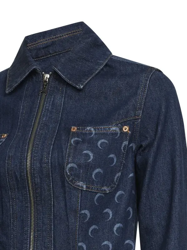 MARINE SERRE Cropped Moon Print Denim Jacket
