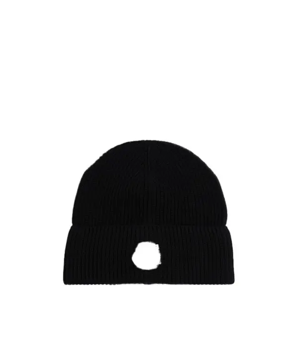 Moncler Logo Cotton Beanie - Black