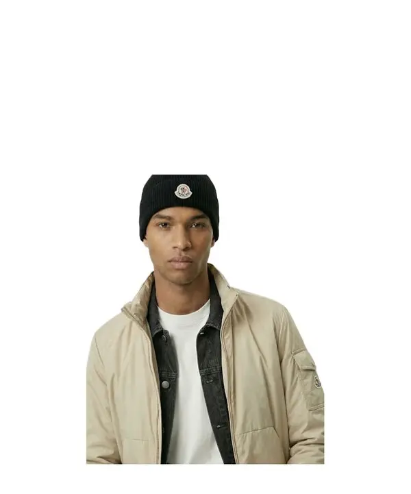 Moncler Logo Cotton Beanie - Black