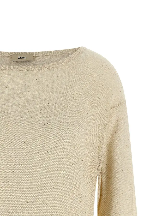 Herno Sequinned Knitted Jumper With Metallic Details - Light Brown