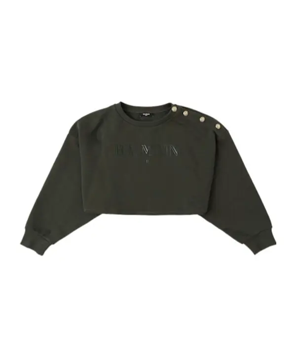 Balmain Cotton Cropped Sweatshirt With Logo Detail - Black