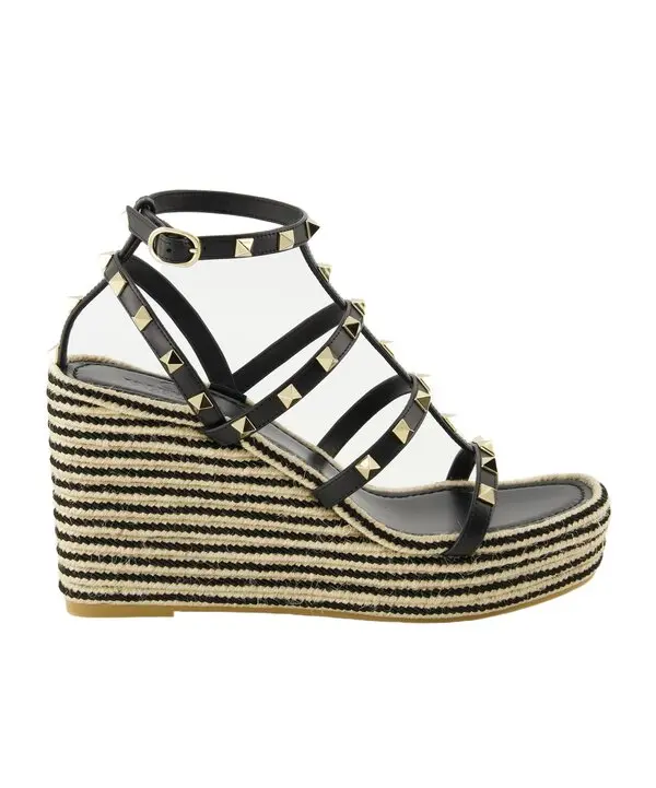 Valentino Garavani Rockstud Striped Espadrille Wedge Sandals - Multicolor