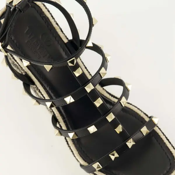 Valentino Garavani Rockstud Striped Espadrille Wedge Sandals - Multicolor