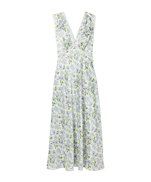 DÔEN Tahlia Lace-trimmed Floral-print Silk-charmeuse Midi Dress - Multi