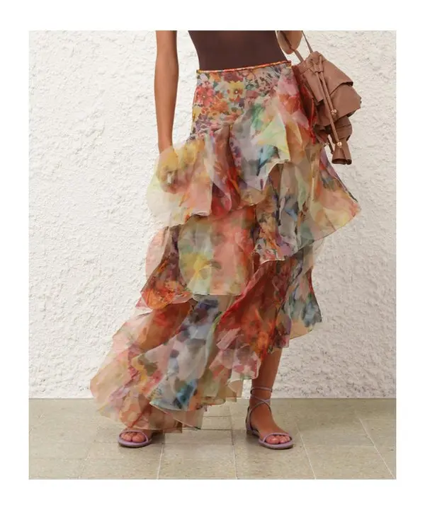 Zimmermann Luna Ruffled Maxi Skirt - Nude