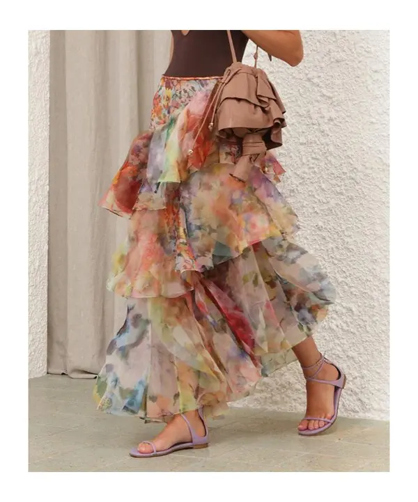 Zimmermann Luna Ruffled Maxi Skirt - Nude