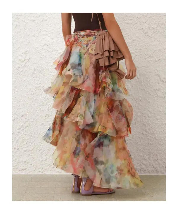 Zimmermann Luna Ruffled Maxi Skirt - Nude