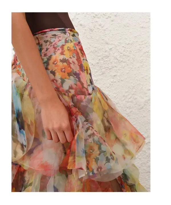 Zimmermann Luna Ruffled Maxi Skirt - Nude