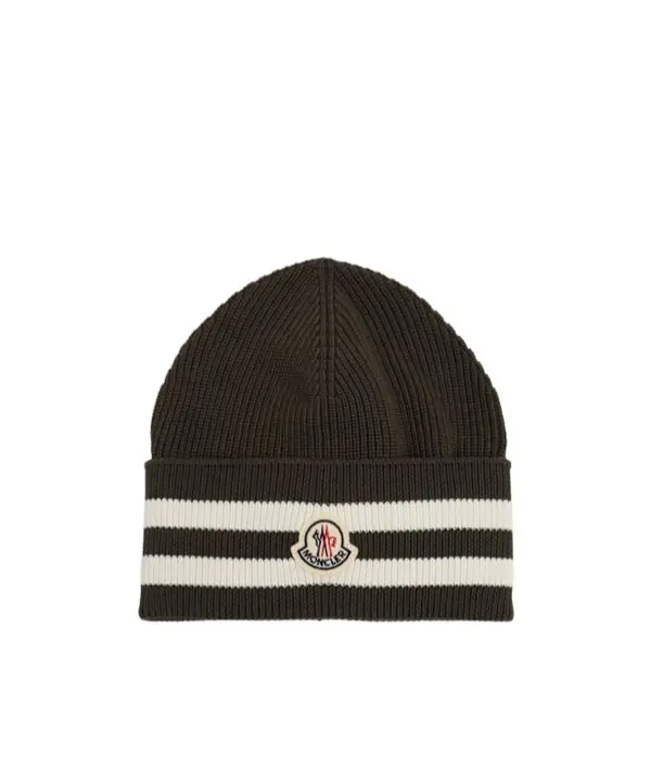 Moncler Striped Cotton Blend Beanie - Black