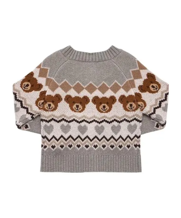 Monnalisa Jacquard Knit Cardigan With Teddy Bear Motif