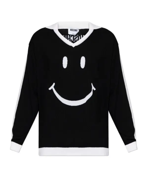 Moschino Smiley Intarsia V-neck Sweater
