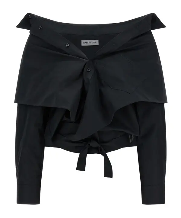 Balenciaga Off-the-shoulder Cropped Cotton Shirt