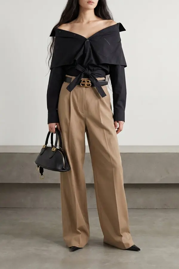 Balenciaga Off-the-shoulder Cropped Cotton Shirt