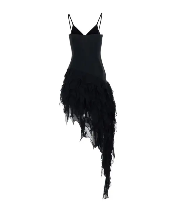 Blumarine Ruffled Asymmetric V-neck Long Dress
