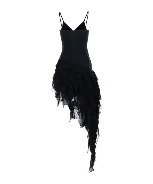 Blumarine Ruffled Asymmetric V-neck Long Dress