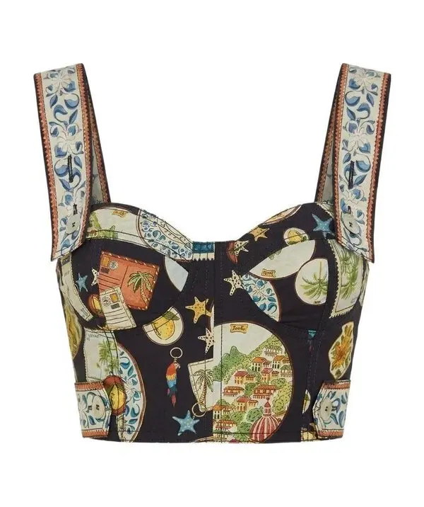 Farm Rio Sleeveless Printed Cropped Top - Nude